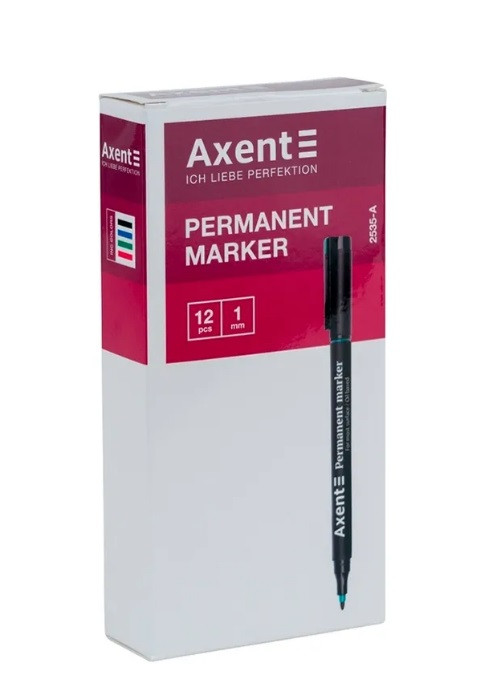 Маркер Permanent 2535-A, 1 мм круглый зеленый, AXENT (12)