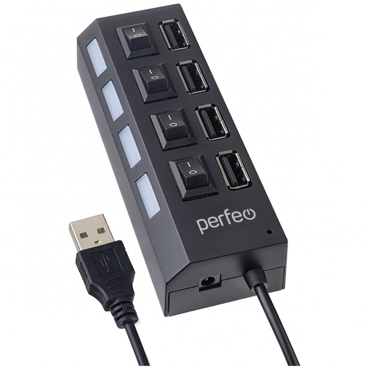 USB-HUB 4 Port, чёрный, Perfeo/PF-H030