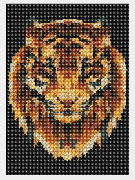 Алмазная мозаика 30*40 "Тигр полигональный", полная выкладка, MOZ056